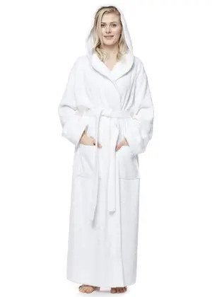 ARUS Pacifica Cotton Full Length Hooded Bathrobe White
