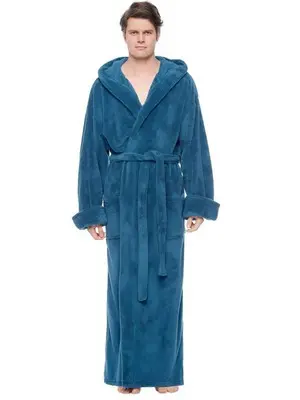 ARUS Hooded Long Fleece Robe - Aegean Blue