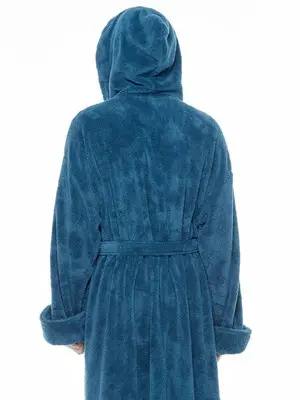 ARUS Hooded Long Fleece Robe - Aegean Blue
