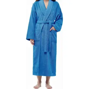 ARUS Shawl Collar Turkish Terry Cotton Bathrobe For Women Azul