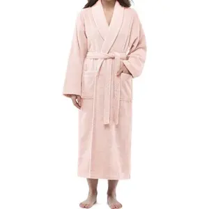 ARUS Shawl Collar Turkish Terry Cotton Bathrobe For Women Pink