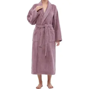 ARUS Shawl Collar Turkish Terry Cotton Bathrobe For Women Plum