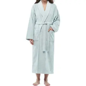 ARUS Shawl Collar Turkish Terry Cotton Bathrobe For Women Seafoam