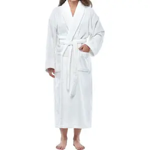 ARUS Shawl Collar Turkish Terry Cotton Bathrobe For Women White