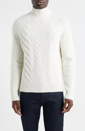 BOSS Hector Cable Virgin Wool & Silk Mock Neck Sweater
