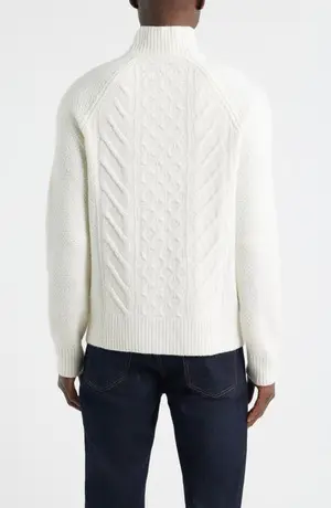 BOSS Hector Cable Virgin Wool & Silk Mock Neck Sweater