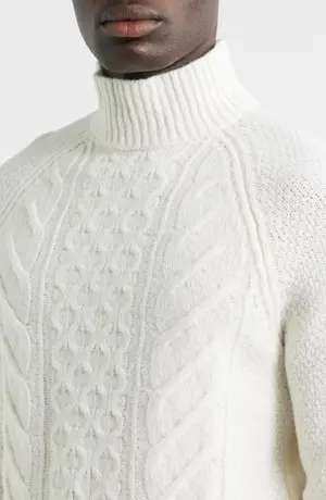 BOSS Hector Cable Virgin Wool & Silk Mock Neck Sweater