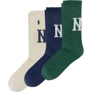 Polo Ralph Lauren Assorted 3-pack Ny Crew Socks - Ivory Multi