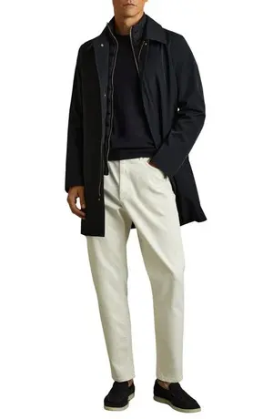 REISS Logan Water-resistant Overcoat With Removable Funnel Neck Insert - Navy