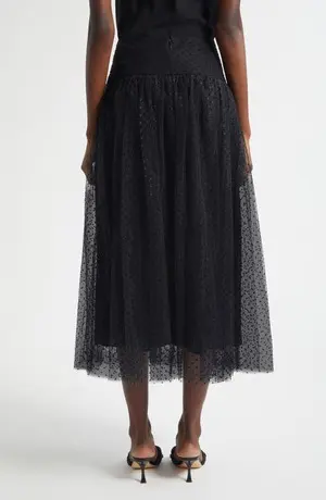 Zimmermann Flocked Dot Tulle Midi Skirt - Black