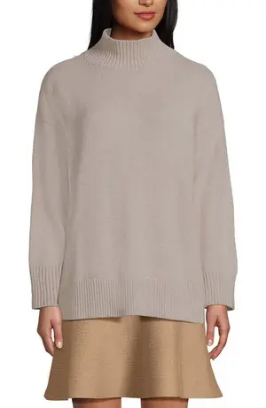LANDS' END Split Hem Turtleneck Sweater - Oatmeal Tan Heather