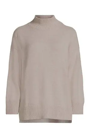 LANDS' END Split Hem Turtleneck Sweater - Oatmeal Tan Heather