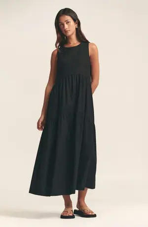 ST MRLO Remi Tiered Midi Dress - Black