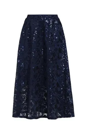 LANDS' END Sequin Lace Midi Skirt - Deep Sea Navy
