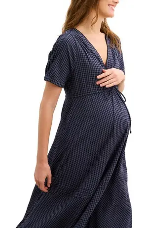 Hatch V-neck Gingham Seersucker Midi Dress
