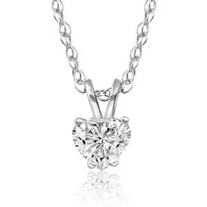 BLISS DIAMOND 14k Gold Heart Shape Lab Grown Diamond Solitaire Pendant Necklace - White Gold