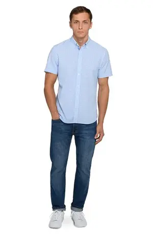 CON.STRUCT Round Checkered Woven Short Sleeve Basic - White/blue