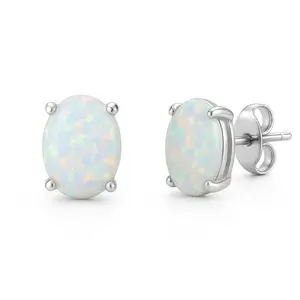DONATELLO GIAN Sterling Oval Created Opal Stud Earrings - Silver