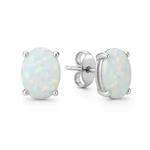 DONATELLO GIAN Sterling Oval Created Opal Stud Earrings - Silver