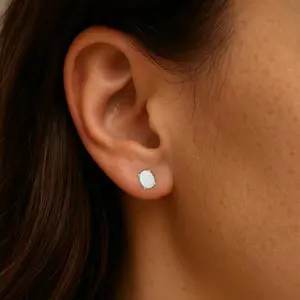 DONATELLO GIAN Sterling Oval Created Opal Stud Earrings - Silver