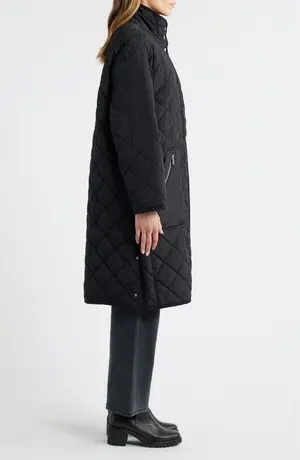 Bernardo Quilted Long Coat - Black