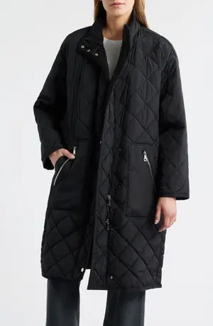 Bernardo Quilted Long Coat - Black