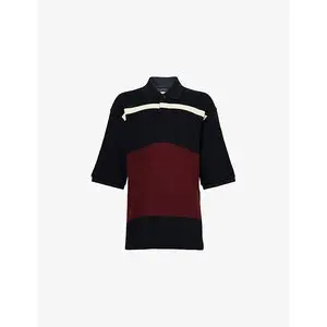 Bottega Veneta Striped Cotton-knit Polo Top - Navy/burgundy/quinoa