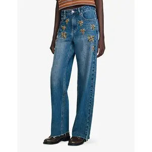 Sandro Rhinestone-embellished Mid-rise Straight Leg Jeans