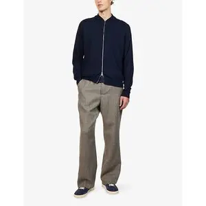 John Smedley Textured Crewneck Wool Cardigan - Midnight