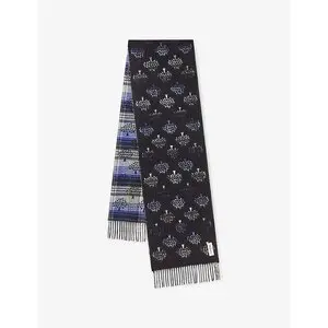 Mulberry Heritage Check And Tree Wool Scarf - Black-cobalt Blue