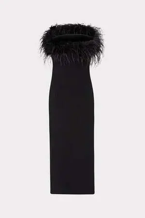 MILLY Robena Feather Embellished Midi Dress