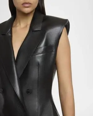 Givenchy Sleeveless Double-breasted Leather Jacket - Black