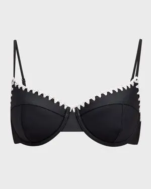 Ramy Brook Emmeline Crochet-Trim Bikini Top Black
