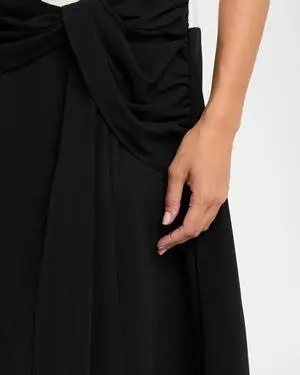 Staud Davina Asymmetric Midi Dress - Black Mult