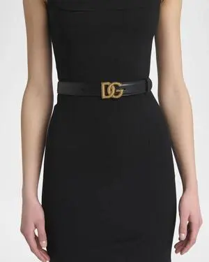 Dolce & Gabbana Leather Belt With Logo Buckle - Nero