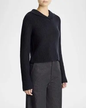 Vince Ribbed Wool-cashmere Sailor Sweater - Coastal Blue