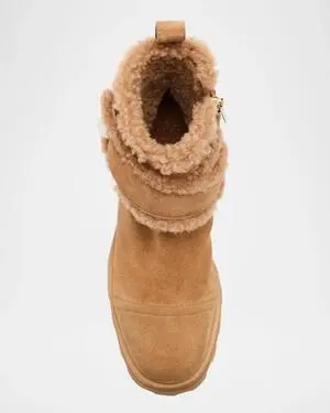 JIMMY CHOO Suede And Shearling Ankle Boots - Toffee