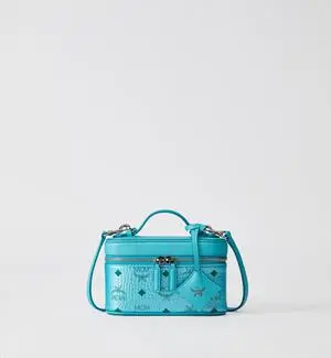 Mcm Vanity Case In Visetos Leather Mix - Blue Ceramic