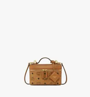 Mcm Vanity Case In Visetos Leather Mix - Cognac