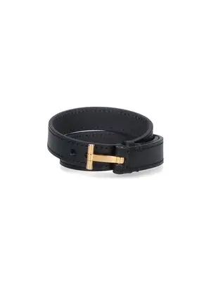 TOM FORD T-lock Leather Bracelet - Black
