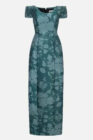 Emilia Wickstead Aislinn Gown In Dark Graphic Floral Jacquard - Green |  Editorialist