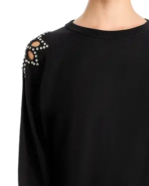 T Tahari Embellished Crewneck Sweater - Black