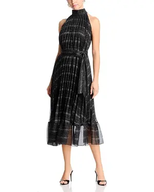 T Tahari Pleated Belted Dress