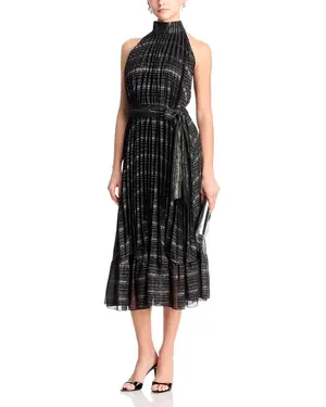 T Tahari Pleated Belted Dress