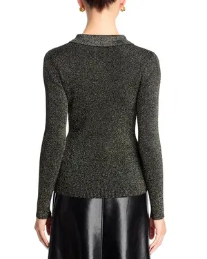 T Tahari Polo Collar Sweater - Black/ Gold