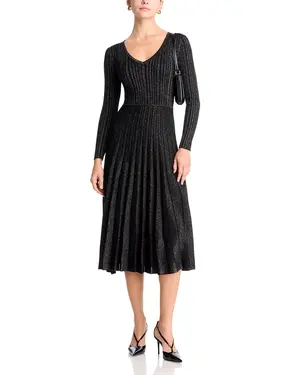 T Tahari Ribbed Metallic Threaded Sweater Dress