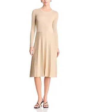 T Tahari Pleated Metallic Threaded Dress