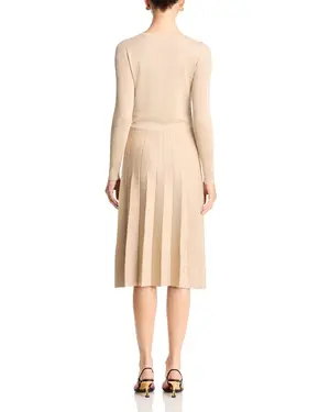 T Tahari Pleated Metallic Threaded Dress
