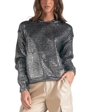 Elan Metallic Threaded Hoodie - Silver