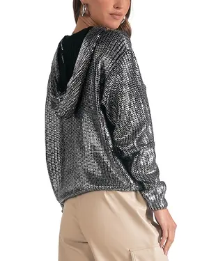 Elan Metallic Threaded Hoodie - Silver